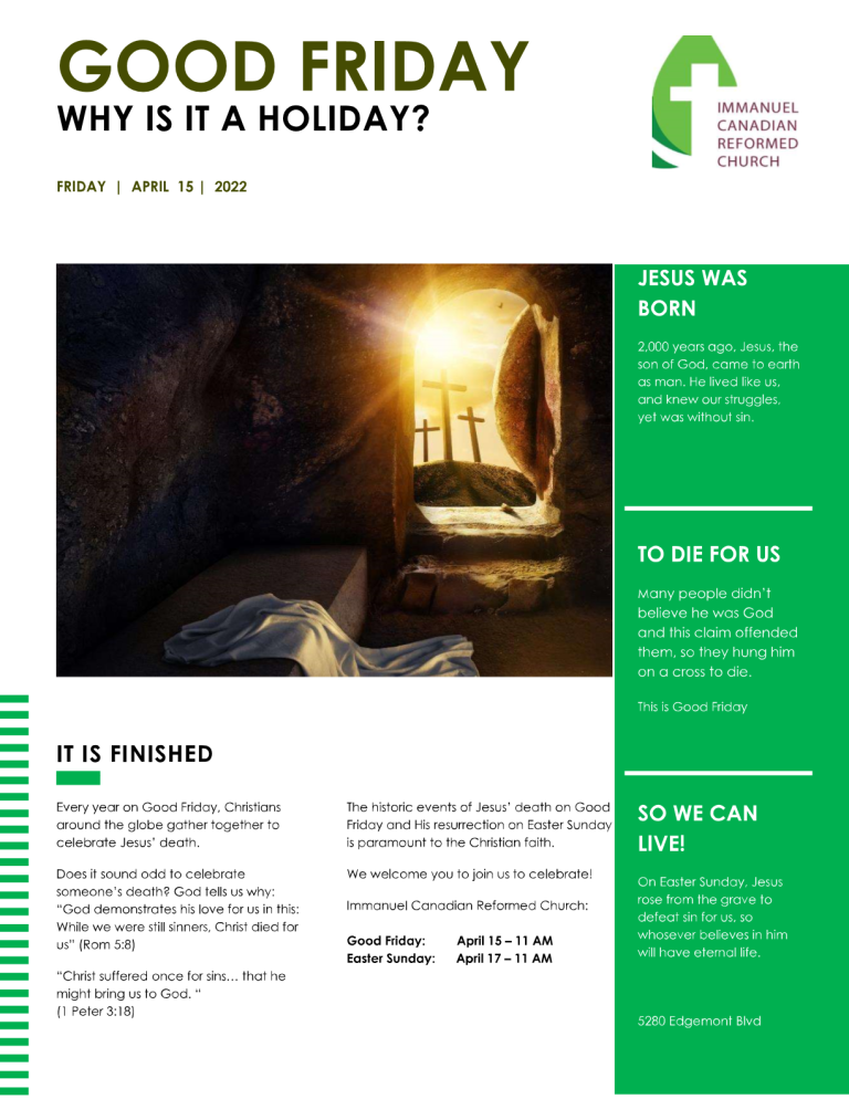 Easter Services – Edmonton Immanuel Canadian Reformed Church